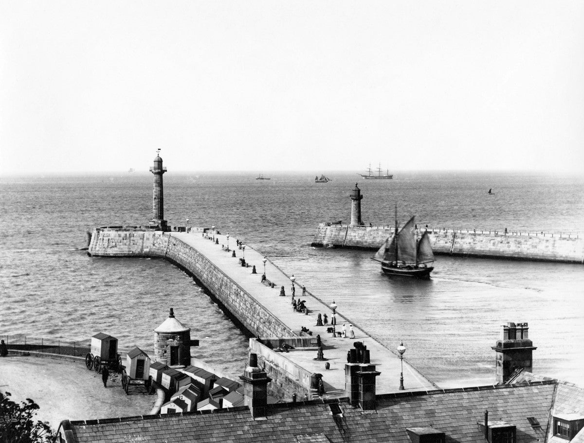 Whitby piers pre-extensions with outgoing sailing ships – My Store